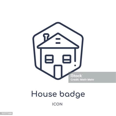 상업 개요 컬렉션에서 선형 집 배지 아이콘입니다 얇은 라인 하우스 배지 아이콘 흰색 배경에 고립입니다 집 배지 유행 그림 가위에