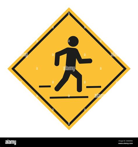Pedestrian Crossing Sign Walking Person Icon Yellow Diamond Detail Road Safety Symbol Stock