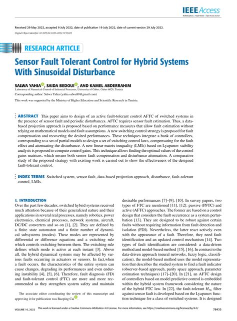 Pdf Sensor Fault Tolerant Control For Hybrid Systems With Sinusoidal