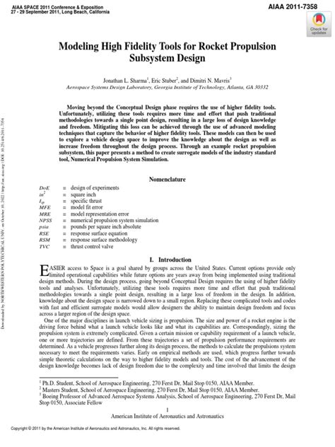 Modeling High Fidelity Tools For Rocket Propulsion Subsystem Design