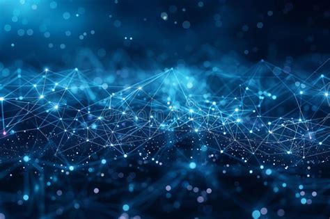 Digital Artwork Of Abstract Technology Background With Blue And White Lines Dots Connections