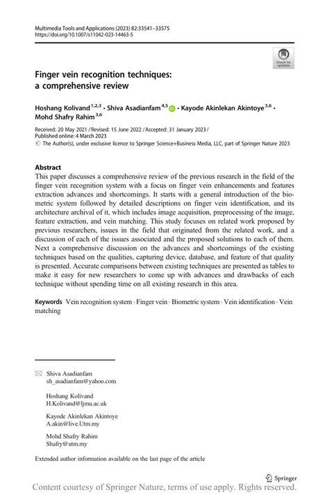 Finger Vein Recognition Techniques A Comprehensive Review Request Pdf