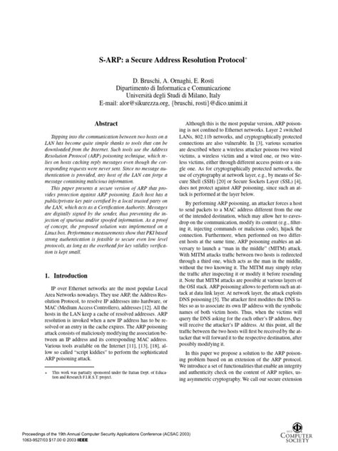 S Arp A Secure Address Resolution Protocol Pdf Computer Network Internet Architecture