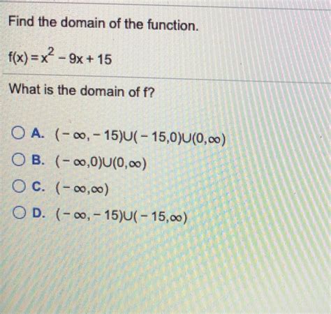 solved find the domain of the function f x x2 9x 15
