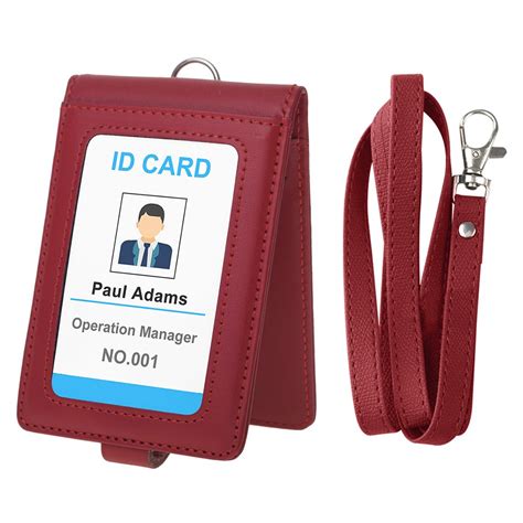 Gogo 2 Sided Folding Id Windows Badge Holder Card Case Pu Leather Wallet With Lanyard And Secure