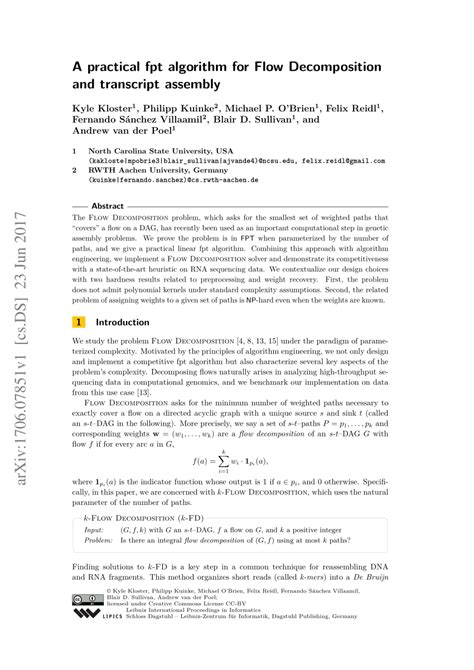 Pdf A Practical Fpt Algorithm For Flow Decomposition And Transcript Assembly