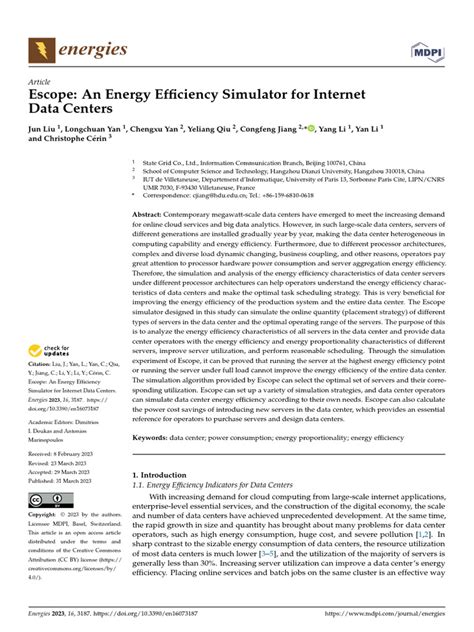 Escope An Energy Efficiency Simulator For Internet Data Centers 2023 Mdpi Pdf Data Center