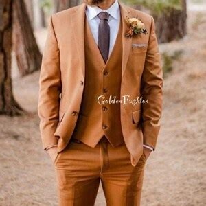 Man Suit Rust Orange 3 Piece Suit Dinner Summer Prom Party Wear Suit Wedding Suit For Groom