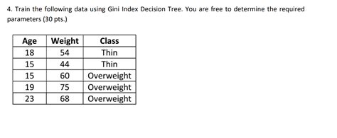 Solved 4 Train The Following Data Using Gini Index Dec