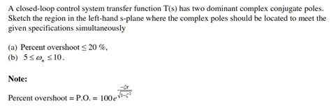 A Closed Loop Control System Transfer Function Ts Has Two Dominant Complex Conjugate Poles