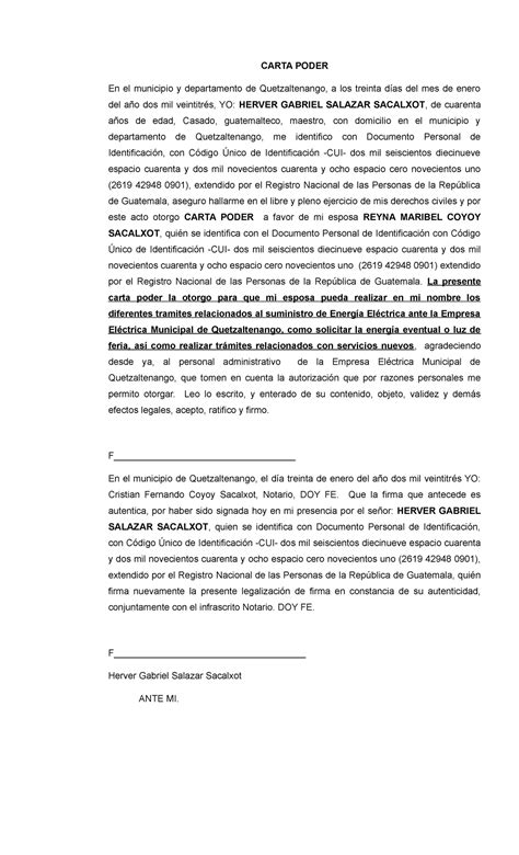Carta Poder Simple Formato Y Ejemplos Pdf Y Word Para Imprimir Images