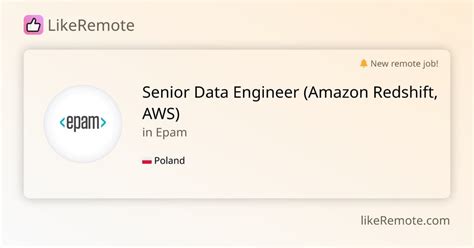 📩 Senior Data Engineer Amazon Redshift Aws At 🏢 Epam 📍remote Job In