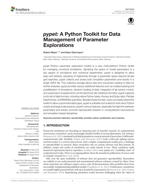 PDF Pypet A Python Toolkit For Data Management Of Parameter Explorations