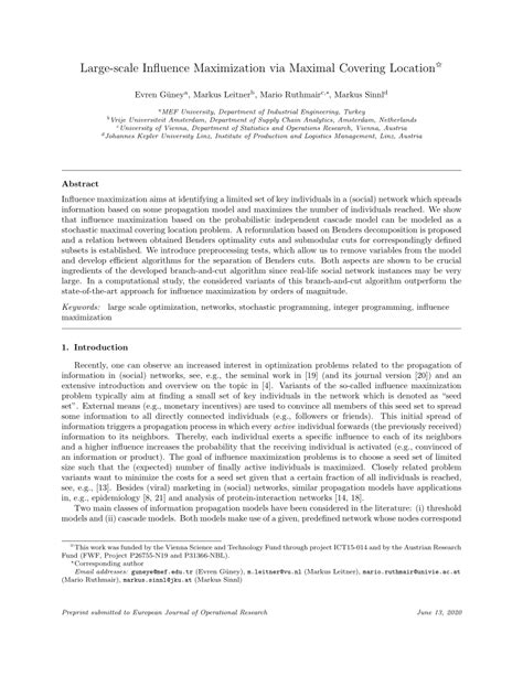 Pdf Large Scale Influence Maximization Via Maximal Covering Location