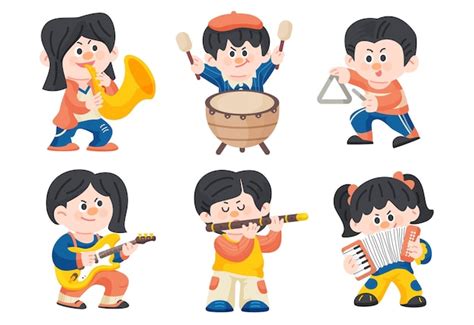 악기를 연주하는 캐릭터의 일러스트 프리미엄 벡터