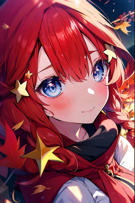 Anime Girl With Red Hair And Blue Eyes And Stars In Her Hair Seaart Ai