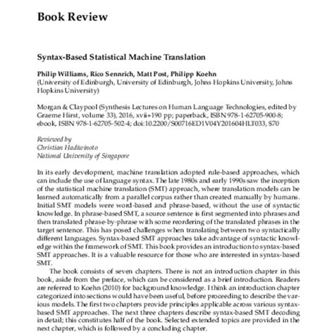 Book Review Syntax Based Statistical Machine Translation By Philip