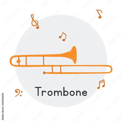 Golden Trombone Clipart Cartoon Style Simple Cute Trombone Brass Musical Instrument Flat Vector