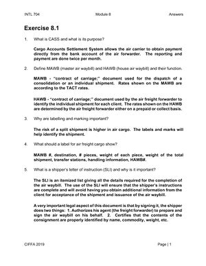 INTL Exercises On Mod Intro INTL Module Answers Page CIFFA Exercise