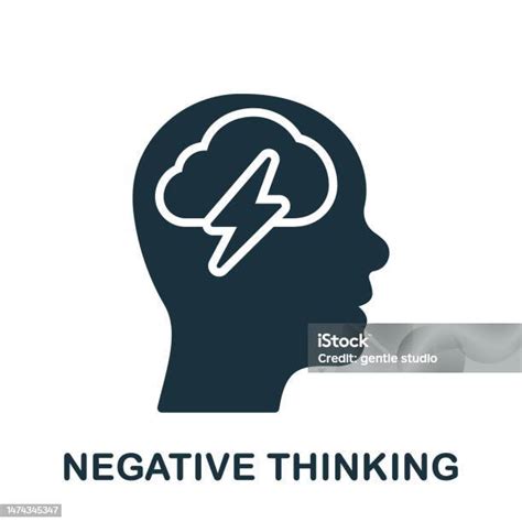 부정적인 생각 실루엣 아이콘입니다 비관주의 좌절 분노한 표현의 상징 정신 장애 인간의 머리 글리프 픽토그램의 천둥 비관적 인