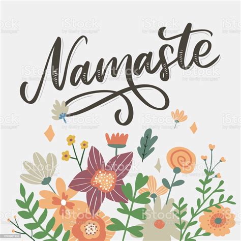 손으로 그린 나마스테 카드 안녕하세요 힌디어로 잉크 일러스트레이션 손으로 그린 글자 배경입니다 흰색 배경에 격리 긍정적 인 견적