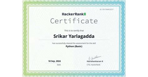 srikar yarlagadda on linkedin hackerrank skill certificate