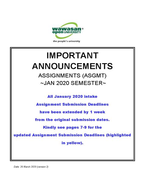 Important Assignment Announcements Jan 2020 2 Pdf Postgraduate Education Undergraduate