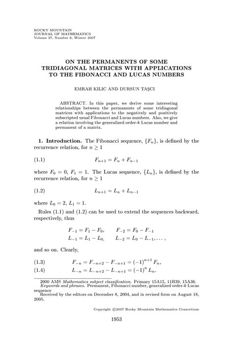 Pdf On The Permanents Of Some Tridiagonal Matrices With Applications To The Fibonacci And