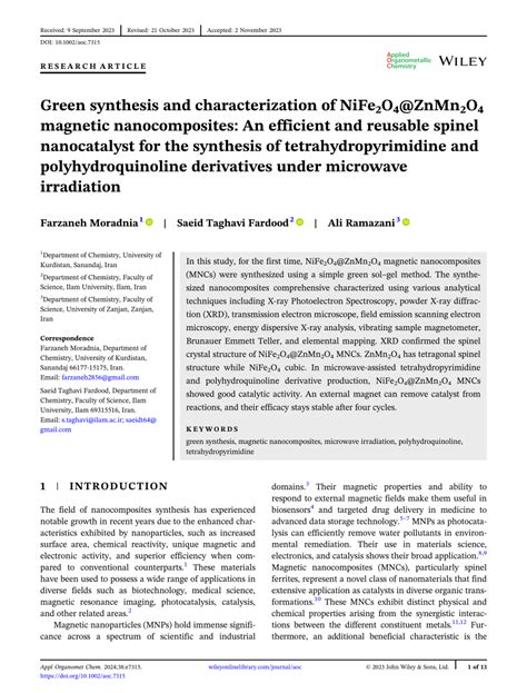Green Synthesis And Characterization Of Nife2o4znmn2o4 Magnetic Nanocomposites An Efficient