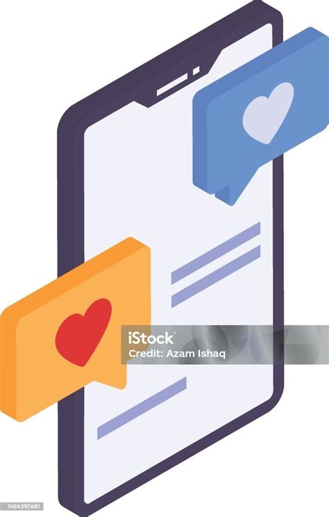연인 간의 인스턴트 메시징 아이소메트릭 보기 개념 디지털 대화 벡터 아이콘 디자인 사랑과 로맨스 기호 발렌타인 데이 기호 매혹과 매력적인 스톡 일러스트레이션 격리에 대한