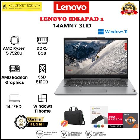 Jual LENOVO IDEAPAD 1 14AMN7 3LID RYZEN 5 7520U 8GB 512GB FHD WIN11 OHS Shopee Indonesia
