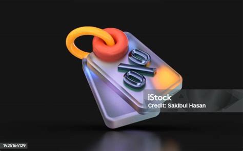 어둠에 다채로운 그라디언트 라이트가있는 유리 형태 백분율 태그 아이콘 세일에 대한 스톡 사진 및 기타 이미지 세일 3차원