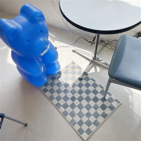 띠캔띤 라이트블루 체커보드 체크 자가드 발매트 미니 러그 위시버킷