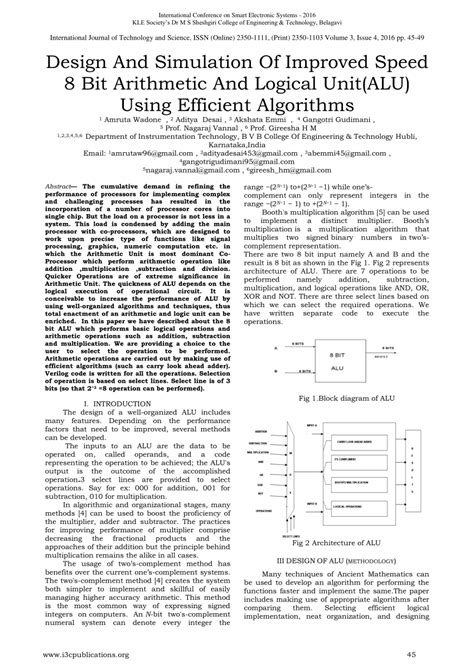 pdf design and simulation of improved speed 8 bit arithmetic and logical unit alu using