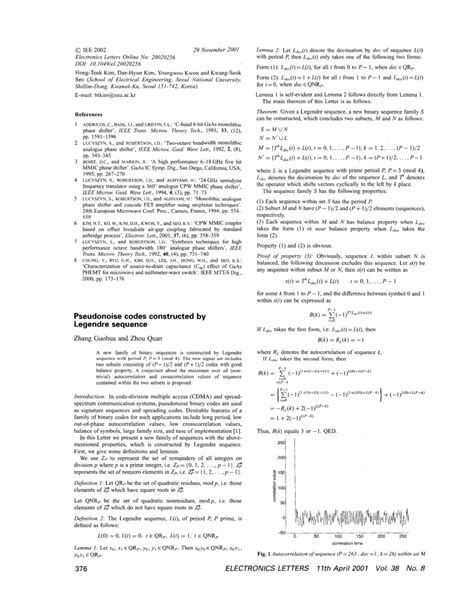 Pdf Pseudonoise Codes Constructed By Legendre Sequence