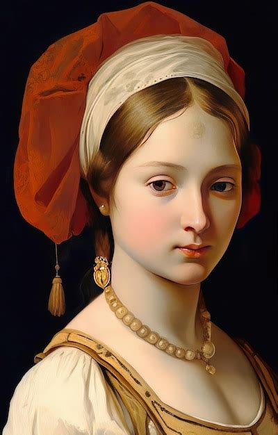 르네상스 예술가의 그림 해석 어린 소녀 근접 촬영 초상화 역사적인 유럽 스타일 Ai 생성 프리미엄 Ai 생성 이미지