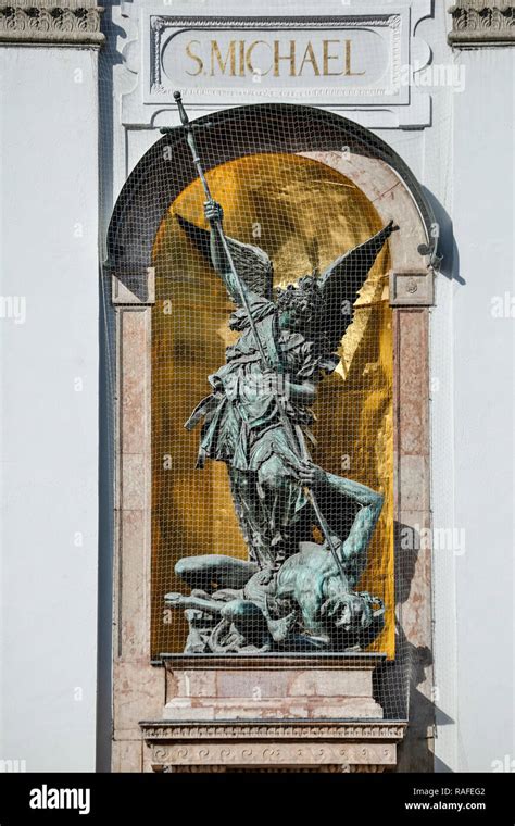 Statue Of St Michael St Michael S Church Munich Germany Stock