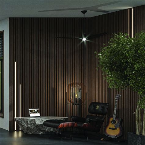 Flat Walnut Acoustical Wall Panels With Integrated Led Lighting