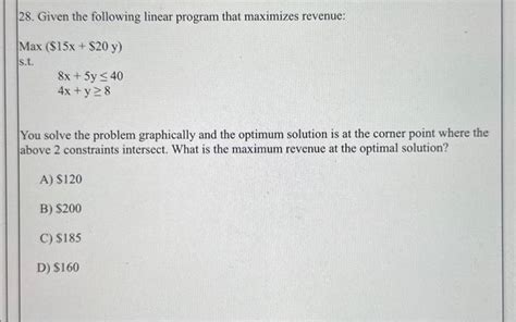 Solved 28 Given The Following Linear Program That Maximizes