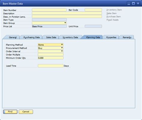 Item Master Data Sap Business One Sap Business One
