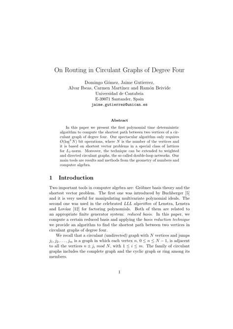 Pdf On Routing In Circulant Graphs Of Degree Four