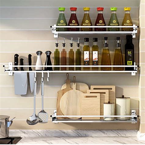 ชั้นวางของในครัว 3 ชั้น ชั้นวางเครื่องปรุง แบบติดผนัง สแตนเลส304 ไม่เป็นสนิม หนึ่งชุดได้ 3 ชิ้น