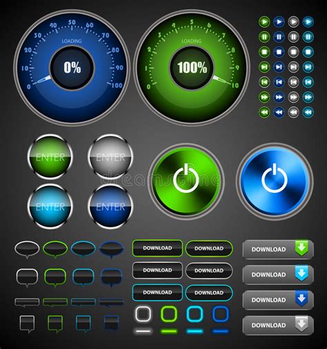 Dark Web Ui Elements Buttons Switches Bars Stock Vector Illustration Of Push Electronic