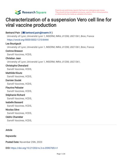 Pdf Characterization Of A Suspension Vero Cell Line For Viral Vaccine