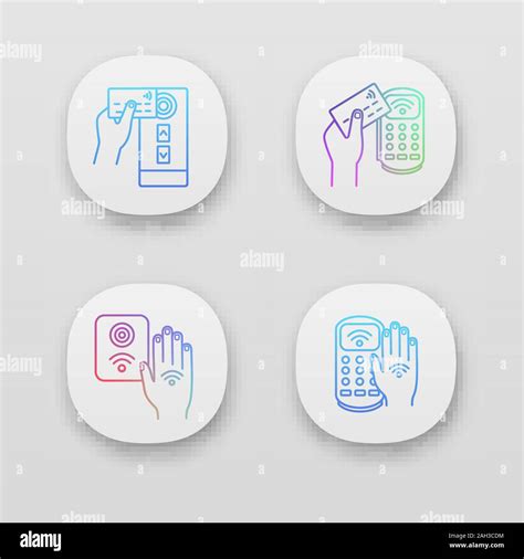 Nfc Technology App Icons Set Near Field Access Control Credit Card