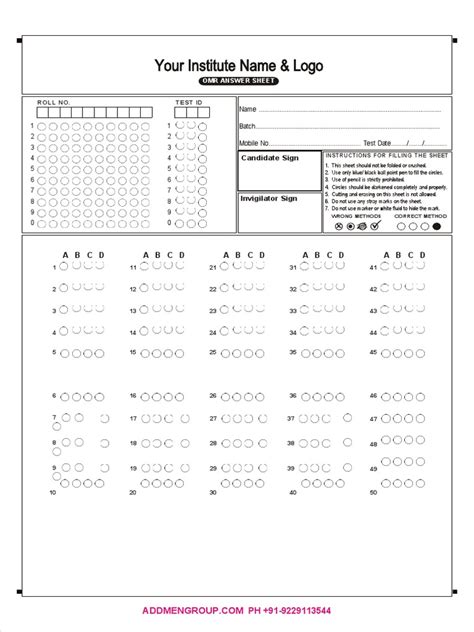 50 Questions Omr Sheet Pdf Optical Character Recognition Computing