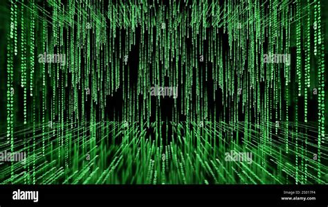 Matrix Code Digital Rain Background The Falling Green Characters In Verical Lines On Computer