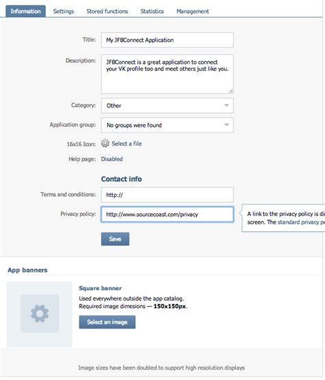 Vk Application Setup Jfbconnect Sourcecoast