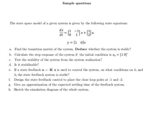 Solved Sample Questions The State Space Model Of A Given