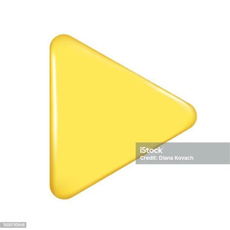 현실적인 3d 노란색 놀이 기호입니다 장식 3d 요소 재생 버튼 아이콘 비디오용 플레이어 기호 오디오 재생 소셜 미디어 흰색 배경에 격리된 추상 벡터 그림 3차원 형태에